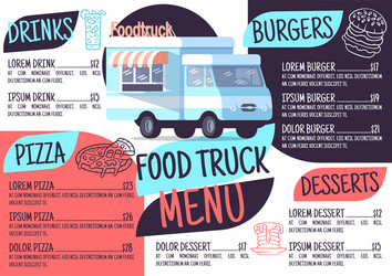 Food truck menu template print design with flat Vector Image