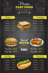 Fast food menu with price list Royalty Free Vector Image