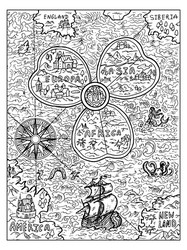 Line art of old world map Royalty Free Vector Image