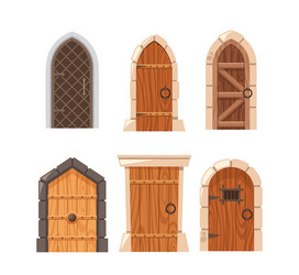Medieval arched doors weathered and imposing Vector Image