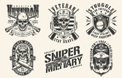 Skull soldier army badge set Royalty Free Vector Image