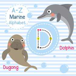 Letter d uppercase tracing dolphin Royalty Free Vector Image