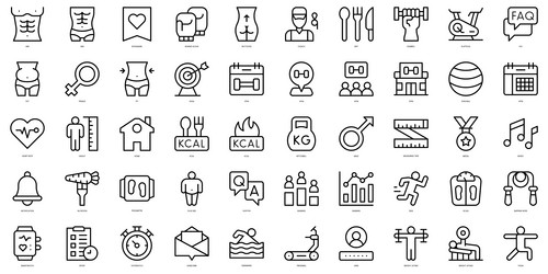 Set of workout app icons simple line art style Vector Image