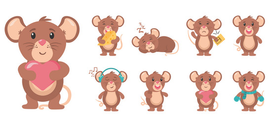 Set cute mice character mouse cartoon animal Vector Image