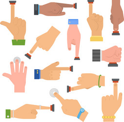 Human hands arm fingers pushing buttons set Vector Image
