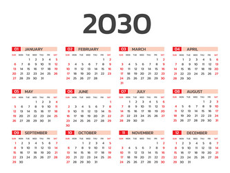 Calendar 2030 Vector Images (over 110)