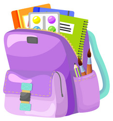 Cartoon purple school backpack holding pencil Vector Image
