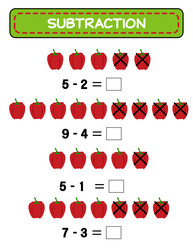 Subtraction math worksheet for kids developing Vector Image