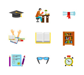 Preparing for exam icon set Royalty Free Vector Image