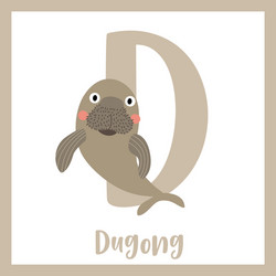 Letter d lowercase tracing happy dugong Royalty Free Vector