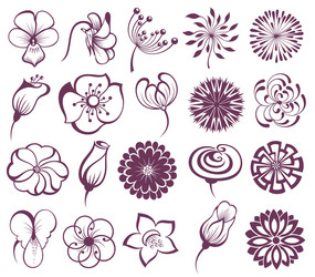 Simple linear flowers on stems isolated white Vector Image