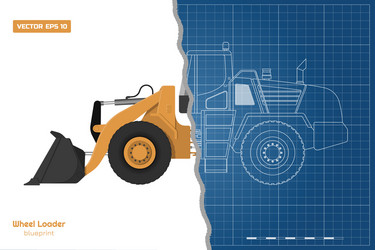 Blueprint of wheel loader top side front view Vector Image