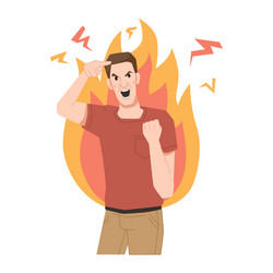 Angry man with furious face in flame shouting Vector Image