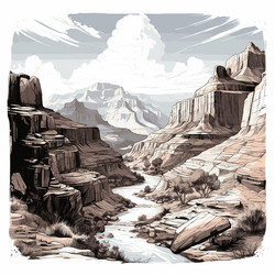 Grand canyon canyon hand-drawn comic Royalty Free Vector