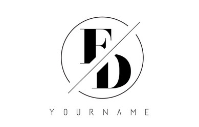 White outline fd f d letter logo with cut Vector Image