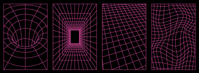 Geometry wireframe shapes and grids in neon pink Vector Image