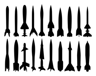 Big set of rocket silhouettes Royalty Free Vector Image