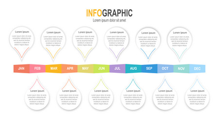 Infographic timeline template 12 steps Royalty Free Vector