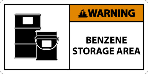 Caution benzene storage area sign on white Vector Image