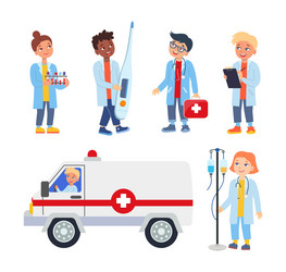 Cartoon girl in doctors clothes Royalty Free Vector Image