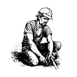 Construction worker drawing isolated hand drawn Vector Image
