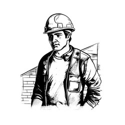Construction worker drawing isolated hand drawn Vector Image
