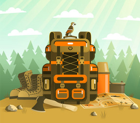 Backpack hiking poster set Royalty Free Vector Image