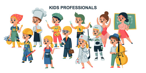 Cartoon profession kids children set Royalty Free Vector