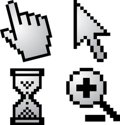 Pixel cursors icons mouse hand arrow Royalty Free Vector