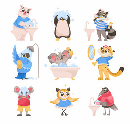 Animal characters and hygiene rules washing Vector Image