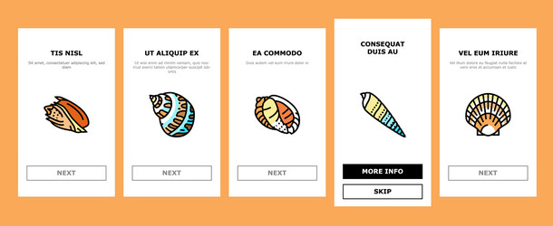 Seashells colorful outline seashell set Royalty Free Vector