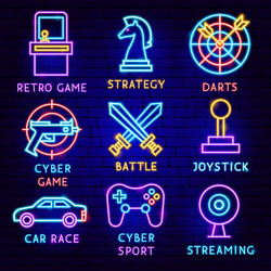 Cyber game neon icons Royalty Free Vector Image