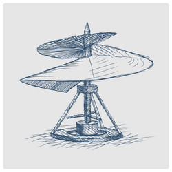 Medieval helicopter model sketch engraving Vector Image