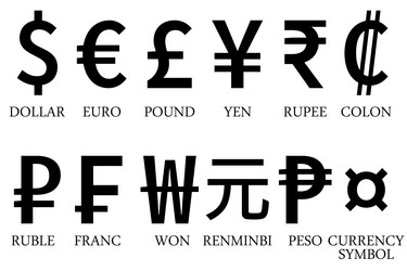 Currency symbols signs Royalty Free Vector Image