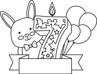 Cute number seven with rabbit and balloons Vector Image