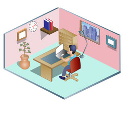 Isometric work station and sign Royalty Free Vector Image