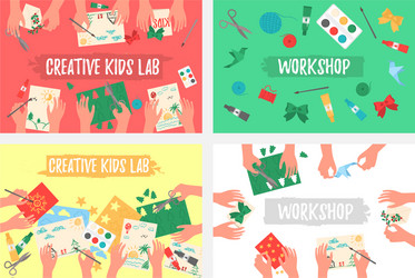 Creative kids lab top view hands Royalty Free Vector Image