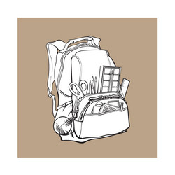 Blue backpack packed with school items supplies Vector Image