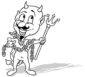 Drawing of a horned devil pointing finger Vector Image