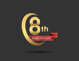 8 years anniversary logo style with swoosh golden Vector Image