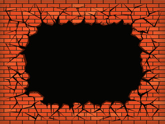 Exploding out hole in red brick wall Royalty Free Vector