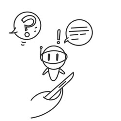 Hand drawn doodle person talk with chat bot Vector Image
