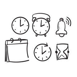 Line drawing clock icon with doodle hand drawn Vector Image