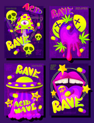 Psychedelic rave banner Royalty Free Vector Image