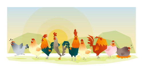 Cute cartoon chicken set Royalty Free Vector Image