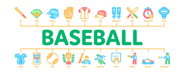 Baseball game tools minimal infographic banner Vector Image
