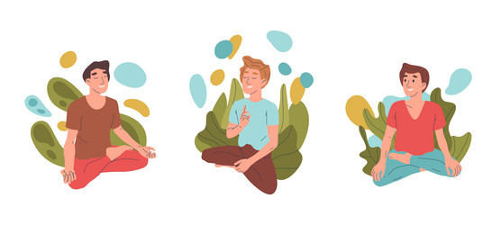 Cartoon meditating relaxing people characters Vector Image