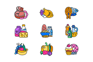 Food icons set Royalty Free Vector Image - VectorStock