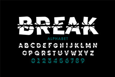 Crushed broken font narrow cracked alphabet Vector Image