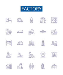 Factory line icons signs set design collection Vector Image